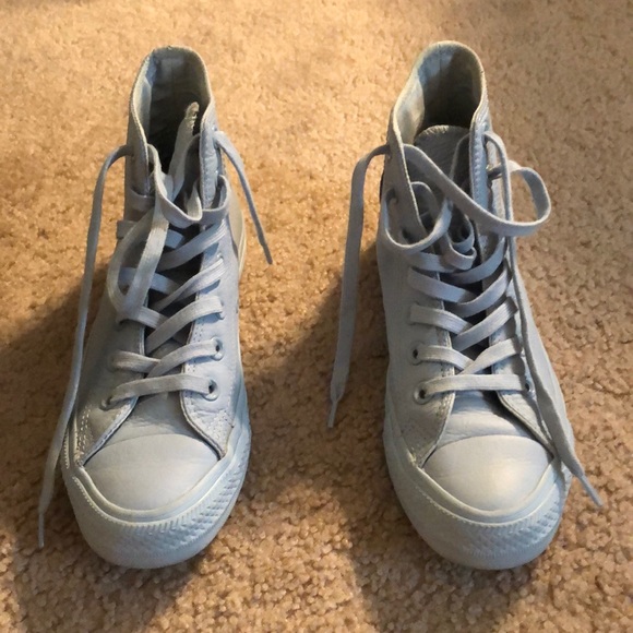 Converse | Shoes | Work Once Light Blue Leather Converse | Poshmark